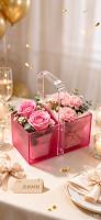 China Acrylic Flower Box With Clear Handle, 2 Compartments Translucent Acrylic Gift Bag For Wedding, Mother's Day, Floral Arrangement for sale
