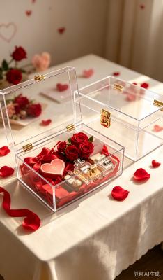 China Clear Lockable Acrylic Gift Box with Hinged Lid, Luxury Transparent Acrylic Flower Box for Eid, Ramadan, Birthday, Wedding Gift Packaging, Custom Logo & Size Wholesale for sale