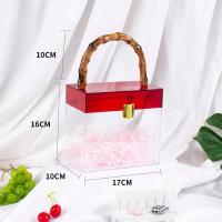 China Luxury Clear Acrylic Gift Box with Bamboo Handle, Velvet Top Hinged Handbag Style Gift Case, Custom Eid Ramadan Wedding Favor Perfume Packaging Box Wholesale for sale