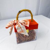 China Luxury Clear Acrylic Gift Box with Bamboo Handle, Velvet Top Hinged Handbag Style Gift Case, Custom Eid Ramadan Wedding Favor Perfume Packaging Box Wholesale for sale