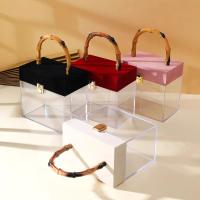 China Luxury Clear Acrylic Gift Box with Bamboo Handle, Velvet Top Hinged Handbag Style Gift Case, Custom Eid Ramadan Wedding Favor Perfume Packaging Box Wholesale for sale
