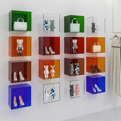 China Colored Wall Mount Acrylic Display Cube, Floating Wall Box for Handbag & Collectible Display, Custom Wholesale for sale