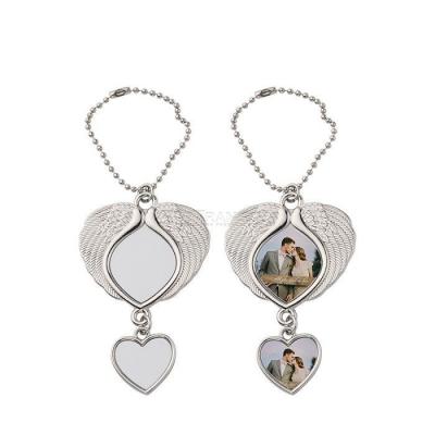 China Love Memorial Pendant Heart Shape Angel Wings Metal Pendant Hanger Sublimation Car Ornament Blanks For Custom Printing for sale
