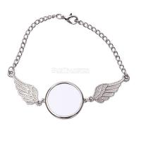 China Personalized Sublimation Angel Wings Bracelet Creative Souvenir Gift Sublimation Metal Charm Bracelets for sale