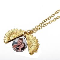 China Custom Blank Vintage Sublimation Sunflower Locket Necklace Personalized Locket With Photo for sale