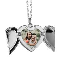 China Custom Sublimation Angel Wings Heart Locket Pendant Necklace Personalized Locket Necklace for sale
