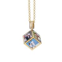 China 3D Cube Photo Frame Necklace Custom Blank Sublimation Dice Cube Memory Photo Pendant Necklace for sale