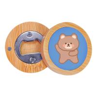 China Personalized Round Bamboo Wooden Bottle Opener Fridge Magnet Sublimation Blank Bottle Openers for sale