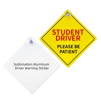 China Sublimation Blanks Aluminum Sheet Car Warning Sign Sublimation Hanging Plaque For Custom Driver Warning Sticker for sale