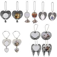 China Love Memorial Pendant Heart Shape Angel Wings Metal Pendant Hanger Sublimation Car Ornament Blanks For Custom Printing for sale