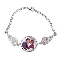China Personalized Sublimation Angel Wings Bracelet Creative Souvenir Gift Sublimation Metal Charm Bracelets for sale
