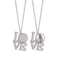 China Sublimation Jewelry Blanks Sublimation Blank LOVE Letter Heart Shape Necklace For Valentine's Day for sale
