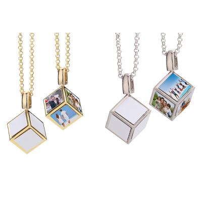 China Custom Photo Necklace Gold Silver Sublimation Dice Pendant Necklace for sale