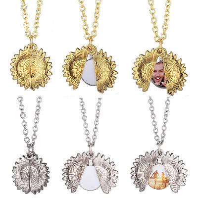 China Custom Blank Vintage Sublimation Sunflower Locket Necklace Personalized Locket With Photo for sale