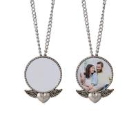 China Custom Gift Party Wedding Vintage Brooch Necklace Pendant Sublimation Angel Wings Necklace for sale