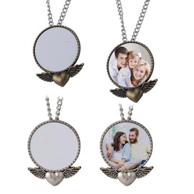 China Custom Gift Party Wedding Vintage Brooch Necklace Pendant Sublimation Angel Wings Necklace for sale