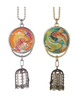 China Double Sided Printable Metal Car Hanging Ornament Blank Pendant With Birdcage Fragrance Sublimation Car Ornament for sale