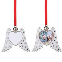 China Sublimation Blank Metal Angel Wings Christmas Ornaments Custom Christmas Gifts for sale