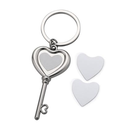 China Valentine'S Day Gift DIY Zinc Alloy Sublimation Photo Heart Key Keychain for sale