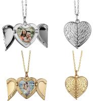 China Custom Sublimation Angel Wings Heart Locket Pendant Necklace Personalized Locket Necklace for sale