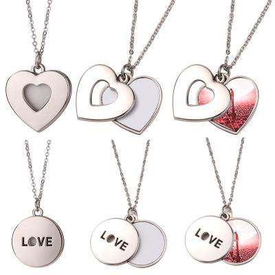China Sublimation Heart Shape Sliding Silver Locket Necklace Custom Printing Sublimation DIY Blank Love Necklace Picture Pendant for sale