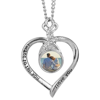 China Sublimation Blanks Heart Button Necklace For Valentine'S Day Custom Pendant Necklace for sale