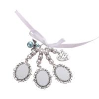 China Sublimation Blank Customizable Silver Memorial Wedding Bouquet Photo Charm With Pearl for sale