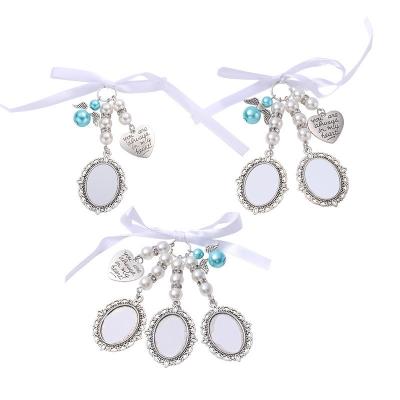 China Sublimation Blank Customizable Silver Memorial Wedding Bouquet Photo Charm With Pearl for sale