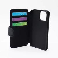 China Shockproof Black PU Leather Wallet Flip Sublimation Phone Case With Stand For Apple for sale