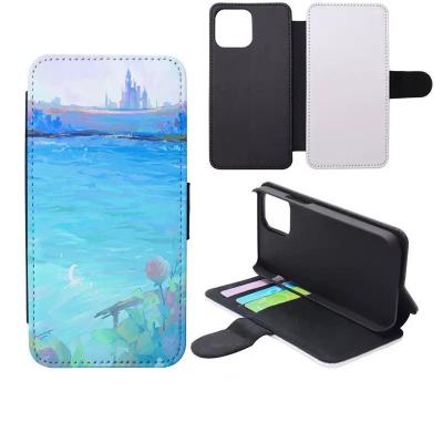 China Shockproof Black PU Leather Wallet Flip Sublimation Phone Case With Stand For Apple for sale