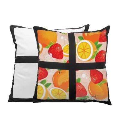 China Personalized DIY Blank Polyester 4 Panel Sublimation Pillow Case 16 Inch Blank Cushion Covers For Printing for sale