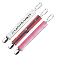 China Personalized Printable Logo Polyester Ribbon Blank Baby Pacifier Clips For Sublimation Pacifier Clip for sale