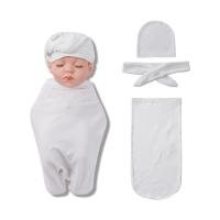 China Full Set Sublimation Baby Swaddling Blanket Infant Wrap With Cap For Customized Photo Printing for sale