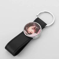 China Custom Leather Strap Sublimation Key Chain DIY Printing Photo Metal Keychain Gift for sale