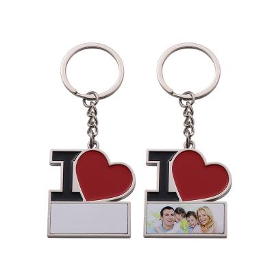 China Metal Blank Sublimation Keychain I LOVE Heart DIY Printed Photo Keychain Pendant for sale