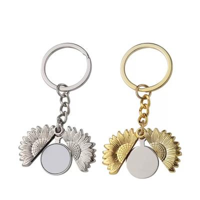 China Custom Blank Metal Keychain Openable Sublimation Sunflower Locket Key Chain Valentine's Day Gift for sale