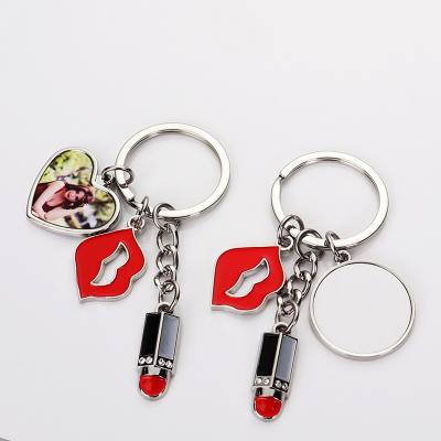 China Sublimation Lipstick Keychain With Heart And Round Tag Personalized Photo Keychains for sale