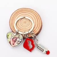 China Sublimation Lipstick Keychain With Heart And Round Tag Personalized Photo Keychains for sale