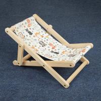 China Custom Logo Linen Sublimation Cat Bed Foldable Recliner Solid Wood Cat Sleeping Chair Adjustable Sublimation Pet Bed for sale
