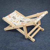 China Custom Logo Linen Sublimation Cat Bed Foldable Recliner Solid Wood Cat Sleeping Chair Adjustable Sublimation Pet Bed for sale