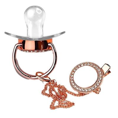 China Personalized Bling Sublimation Pacifier Blanks With Chain Custom Photo Baby Pacifier Holder for sale