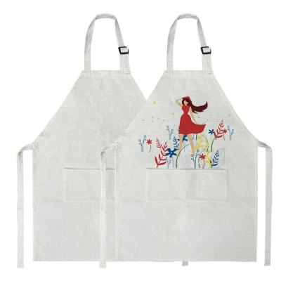 China Printable Blank White Adjustable Linen Sublimation Aprons With Pockets For Adult And Kids Custom Chef Apron for sale