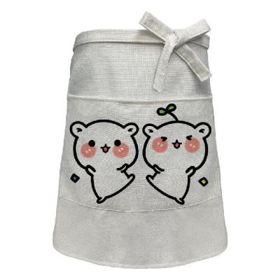 China Custom Printed Linen Sublimation Waist Aprons With Pockets Kitchen Coffee Shop Waiter Apron Sublimation for sale