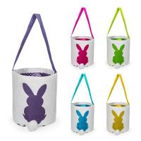 China Blank Sublimation Easter Bunny Basket With Color Handle Cute Rabbit Tail Custom Linen Easter Rabbit Basket for sale