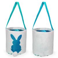 China Blank Sublimation Easter Bunny Basket With Color Handle Cute Rabbit Tail Custom Linen Easter Rabbit Basket for sale
