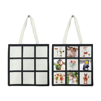 China Personalized DIY Sublimation Blank Linen Polyester 9 Panel Photo Tote Bag Shopping Bags 40*40cm Reusable Bag for sale
