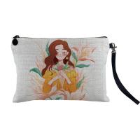 China Portable Blank Sublimation Cosmetic Bag Custom Printing Linen Sublimation Makeup Bag With Zipper Wristlet Makeup Bag for sale