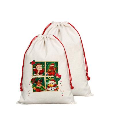China Custom Logo Linen Sublimation Drawstring Bag Santa Sacks Sublimation Blank Christmas Gift Bags for sale