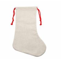 China Heavy Thick 380gsm Linen Sublimation Christmas Stockings With Red Cotton Cords Children Promotional Party Supplies for sale