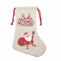 China Heavy Thick 380gsm Linen Sublimation Christmas Stockings With Red Cotton Cords Children Promotional Party Supplies for sale